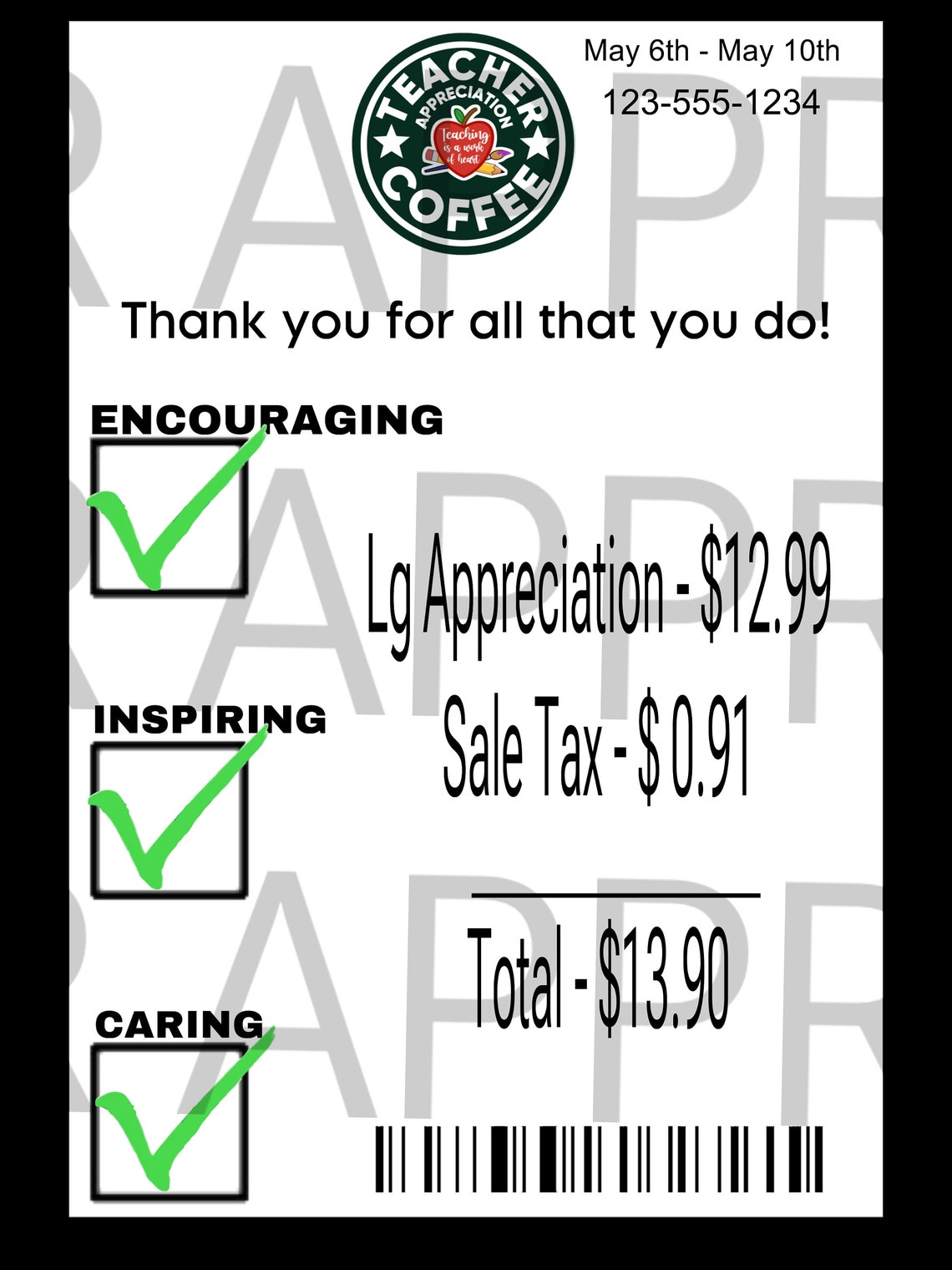 Teacher Appreciation Coffee Receipt - Etsy