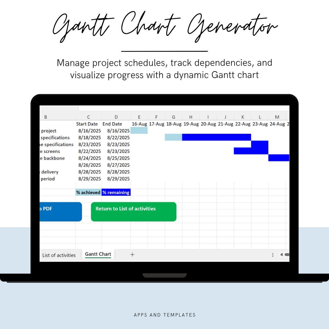 Ultimate Excel Gantt Chart Generator - Etsy
