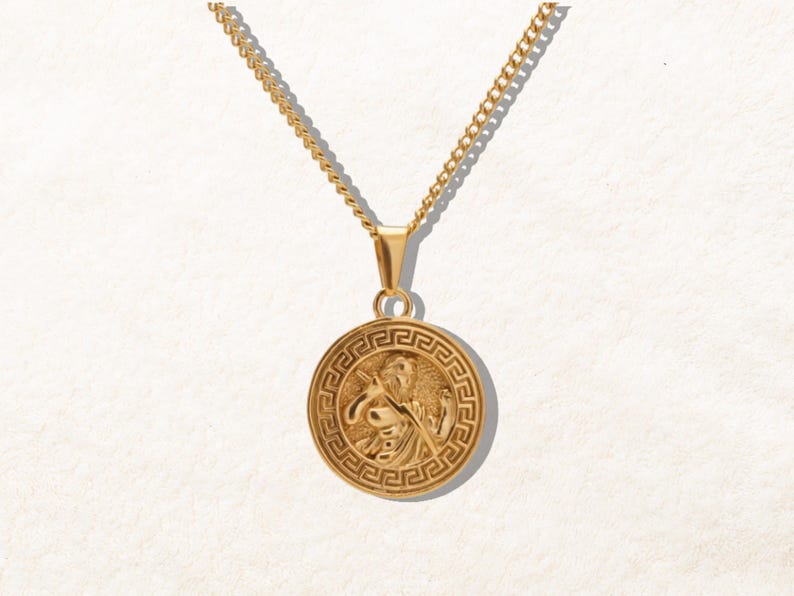 Gold Zeus Pendant Necklace: Greek Mythology Coin Charm - Etsy