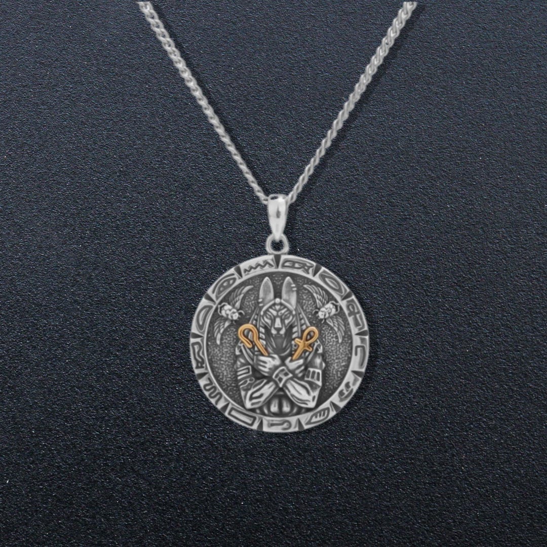 Silver Anubis Necklace | Ancient Egyptian God Pendant | Ankh Cross Key ...