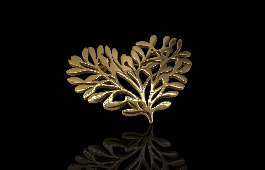 Gold Heart Leaf Brooch: Stainless Steel Tree of Life Lapel Pin - Etsy