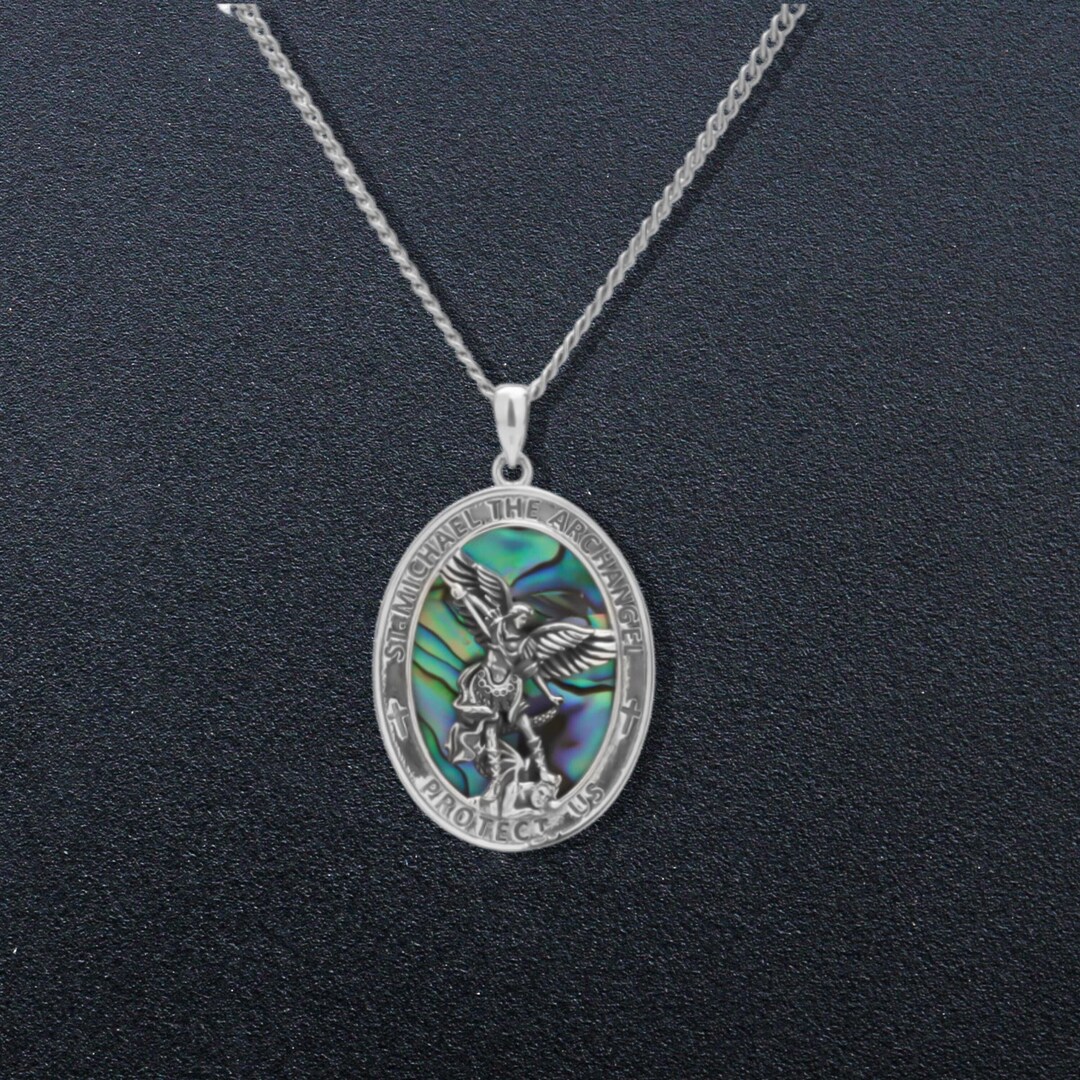 St. Michael Protect Us Necklace | Silver Catholic Angel Medal Pendant ...