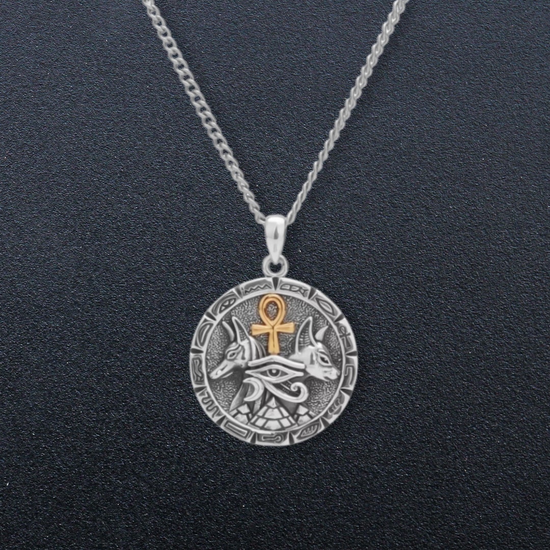 Silver Anubis Ankh Cross Necklace Ancient Egyptian Death Gods Pendant ...