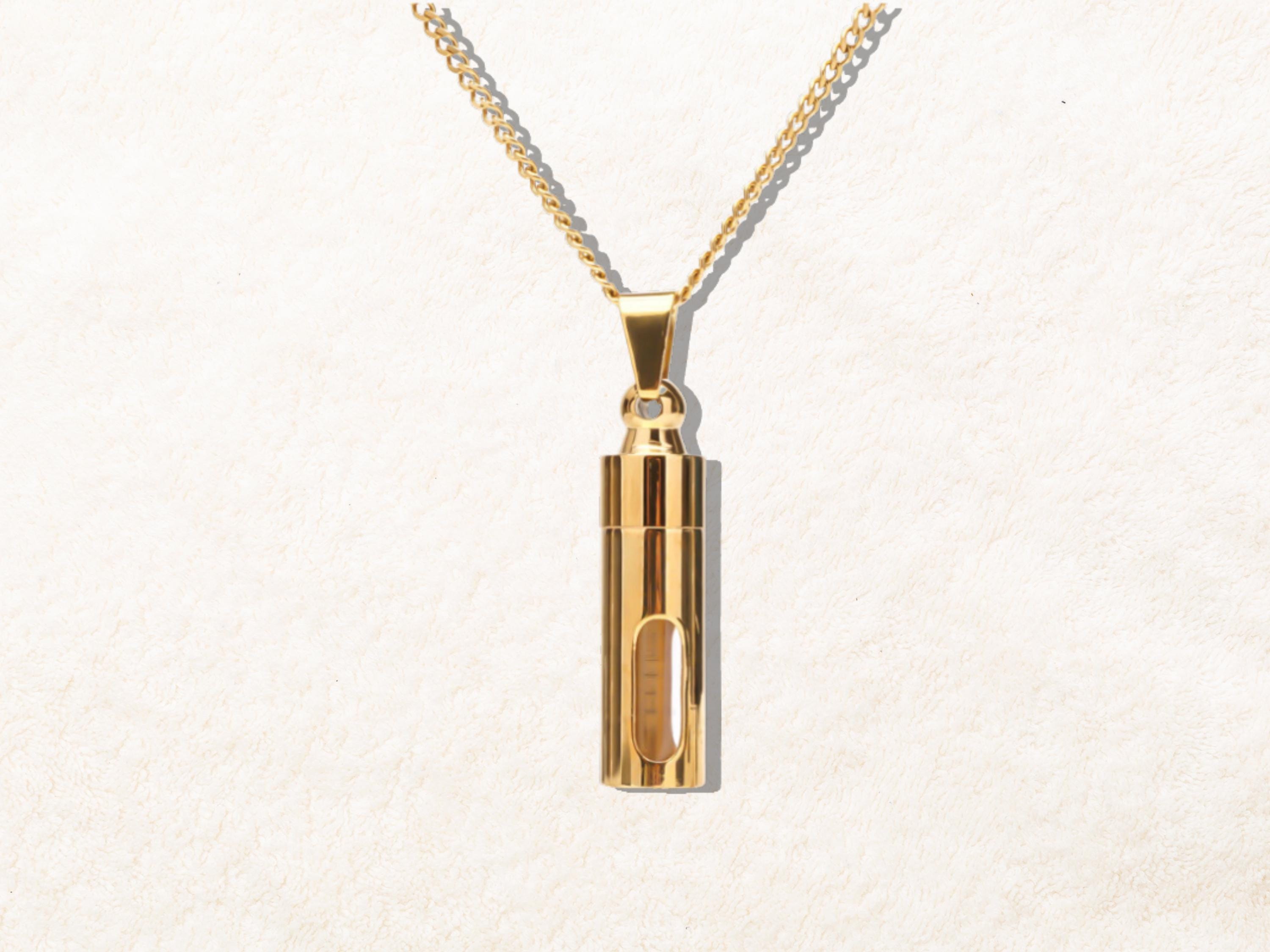 Gold Glass Cylinder Urn Pendant – Memorial Ash Holder Necklace ...