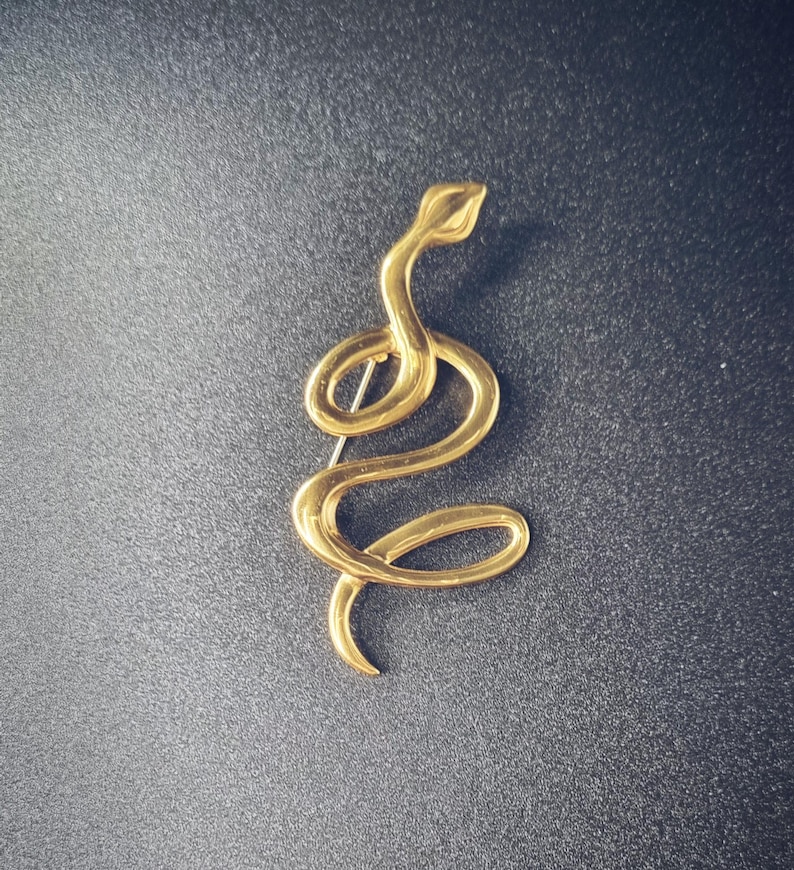 Snake Brooch - PVD Gold Plated Unique Snake Lapel Pin/ Minimalist Serpent Brooch for Suit ...