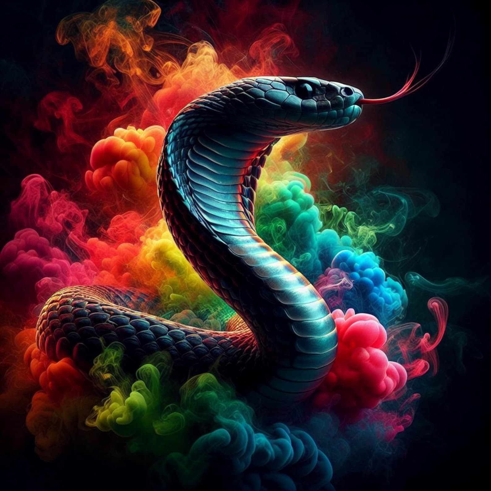 Colourful Cobra Digital Printable Art, Smoky Snake Art, Abstract Animal ...