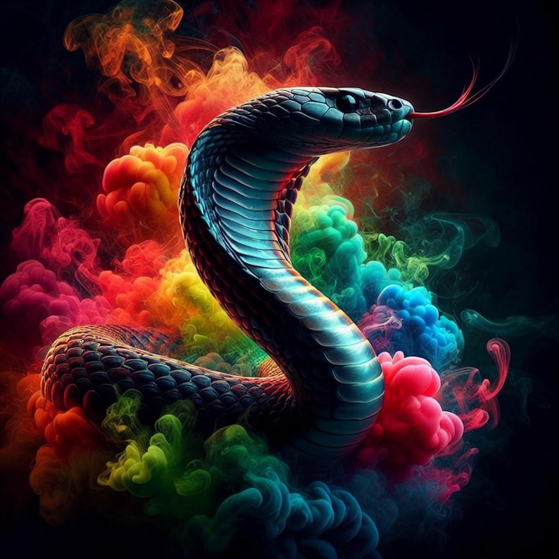 Colourful Cobra Digital Printable Art, Smoky Snake Art, Abstract Animal ...