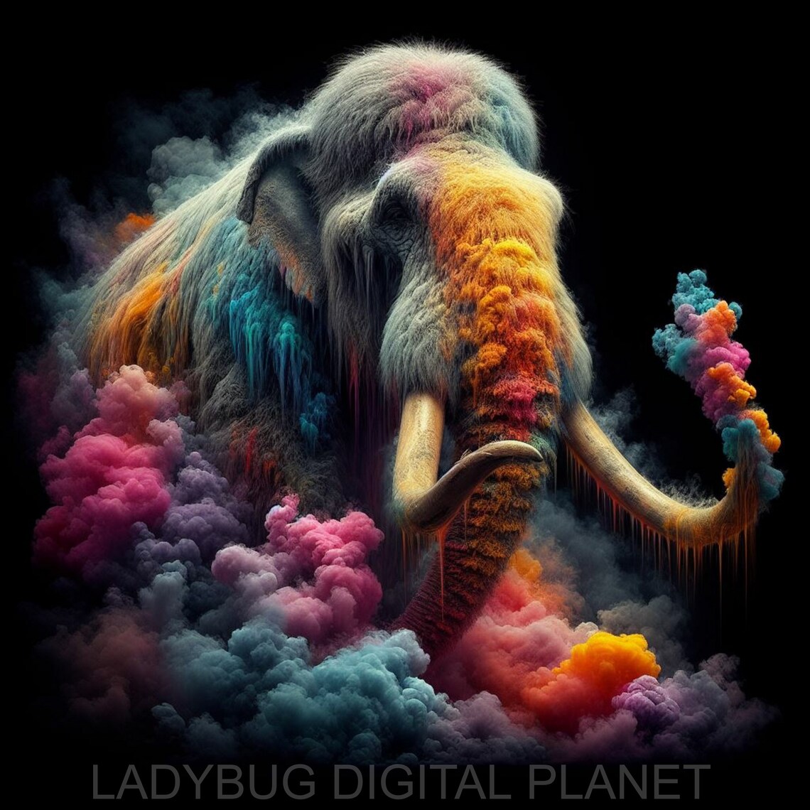 Colourful Misty Mammoth Printable Art, Watercolor Mammoth Artwork ...