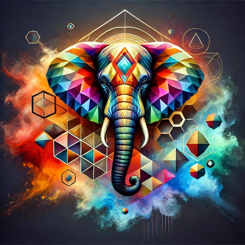 Colorful Geometric Elephant Art Print – Modern Abstract Digital Design ...