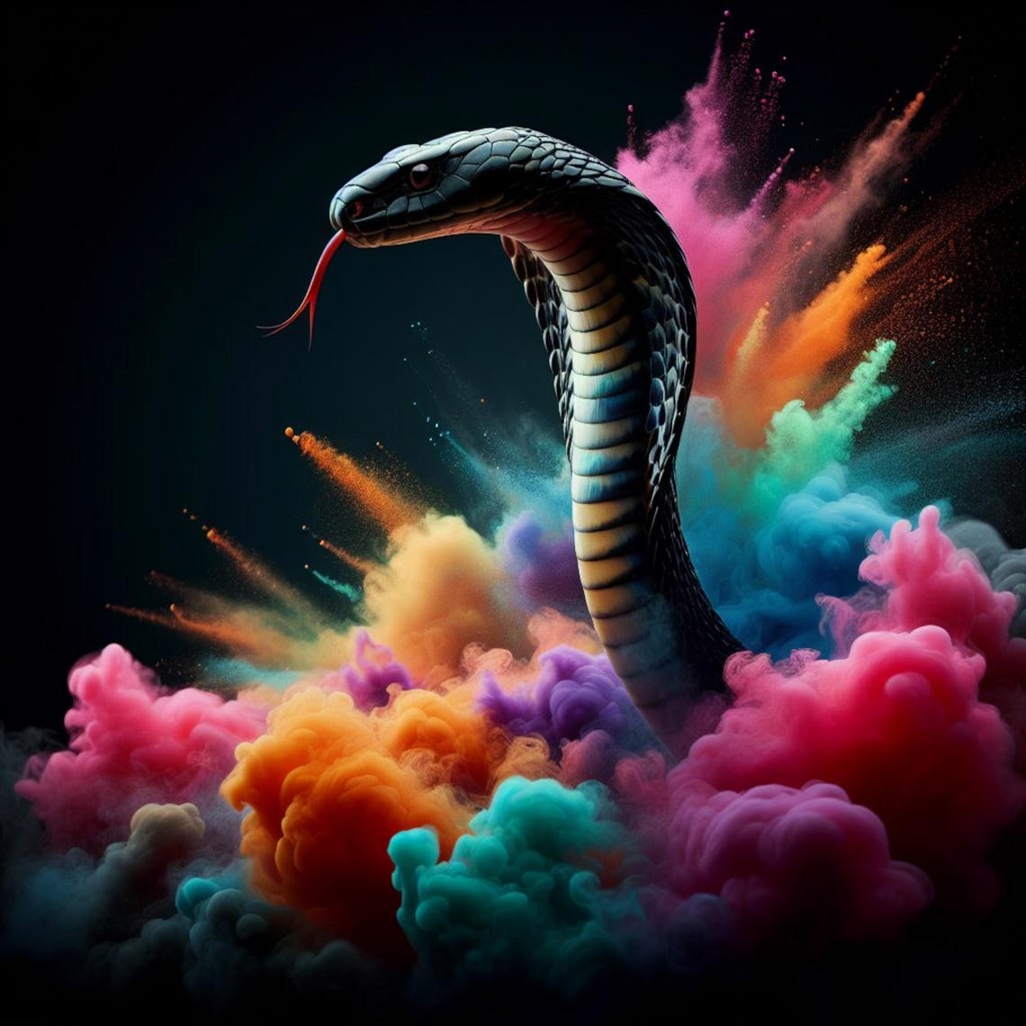 Colourful Cobra Digital Printable Art, Smoky Snake Art, Abstract Animal ...