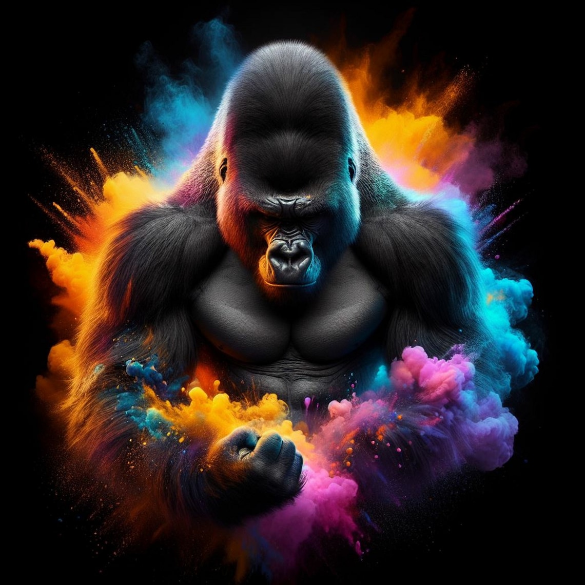 Colourful Misty Gorilla Printable Art, Watercolor Gorilla Artwork ...