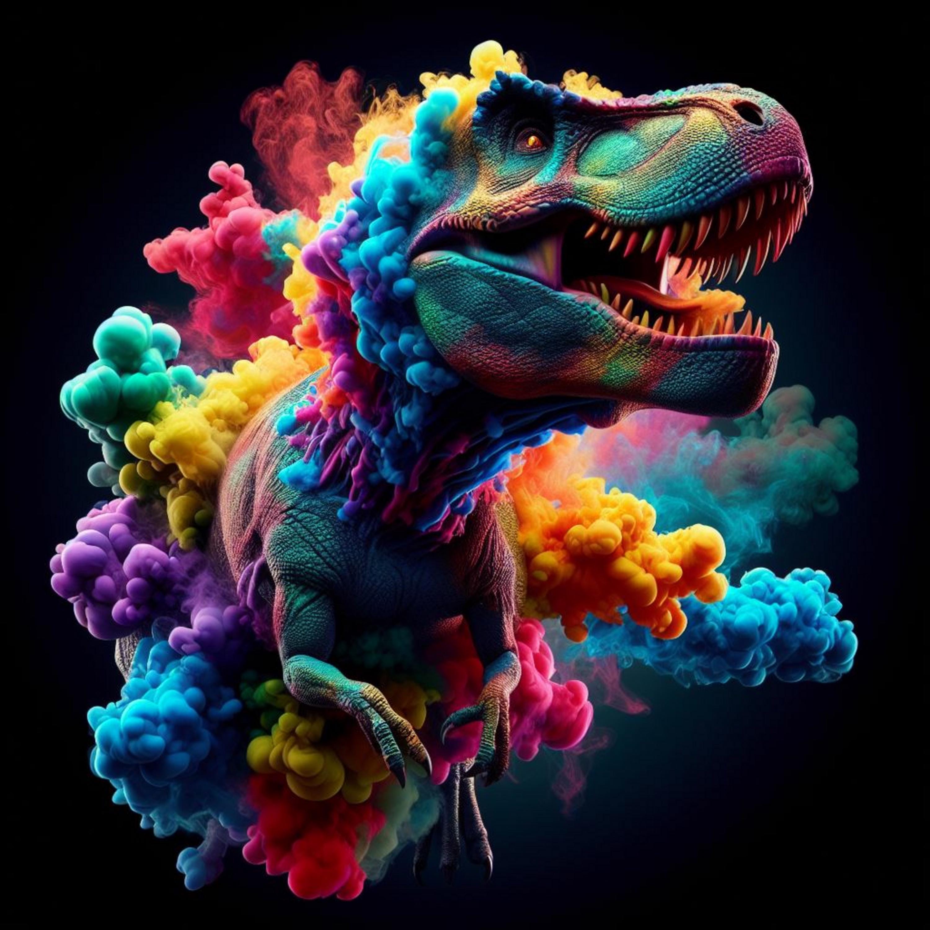 Colourful Dinosaur Abstract Digital Art, Smoky Dinosaur Print Art ...