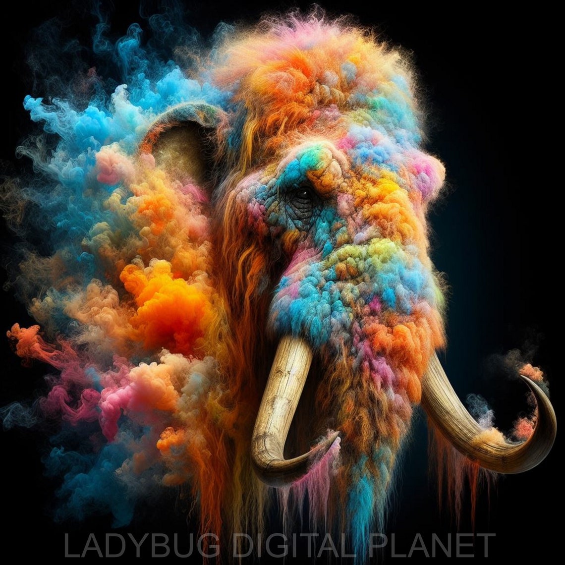 Colourful Misty Mammoth Printable Art, Watercolor Mammoth Artwork ...