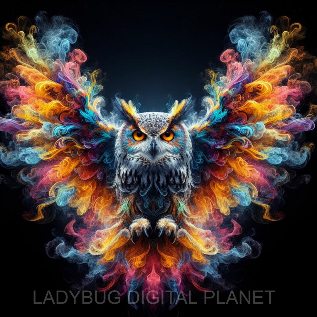 Colourful Owl Abstract Digital Art, Beautiful Owl Print Art, Owl Wall ...