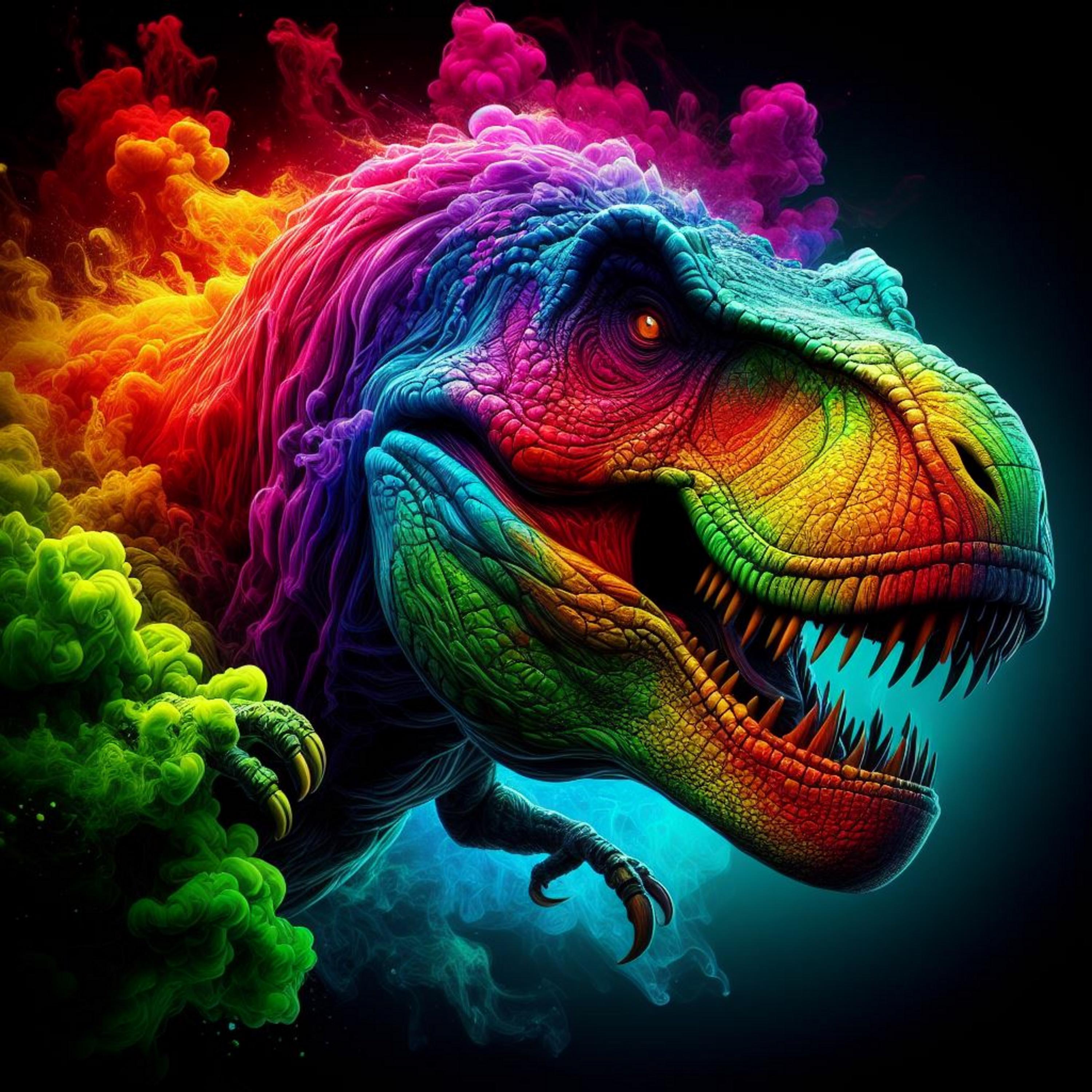 Colourful Dinosaur Abstract Digital Art, Smoky Dinosaur Print Art ...