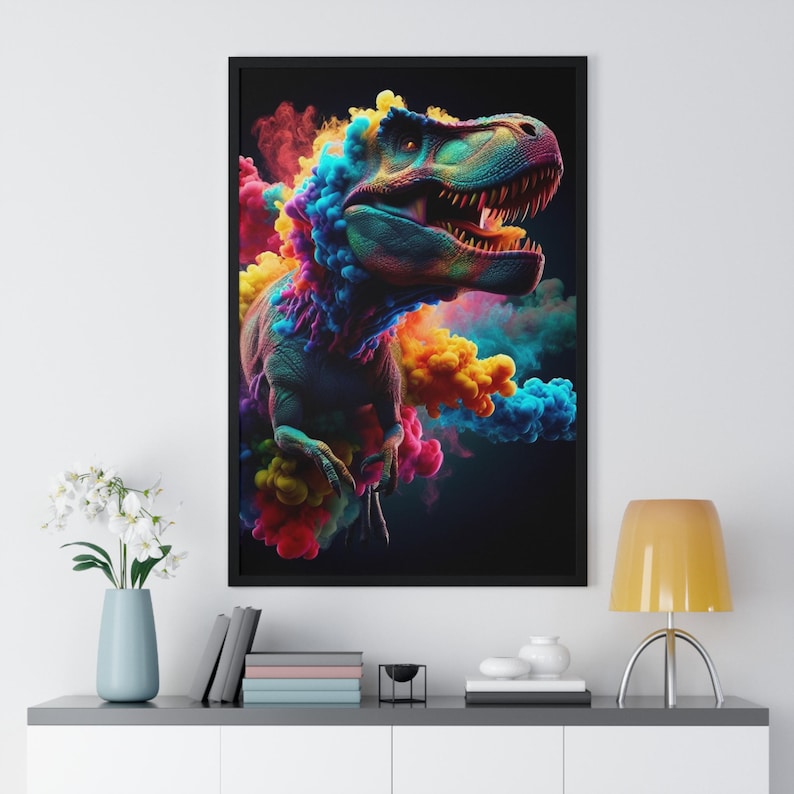 Colourful Dinosaur Abstract Digital Art, Smoky Dinosaur Print Art ...