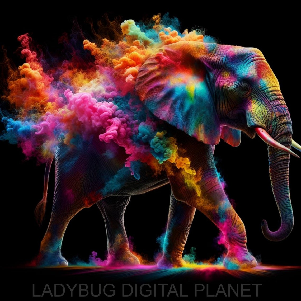 Colourful Elephant Abstract Digital Art, Modern Elephant Print Art ...