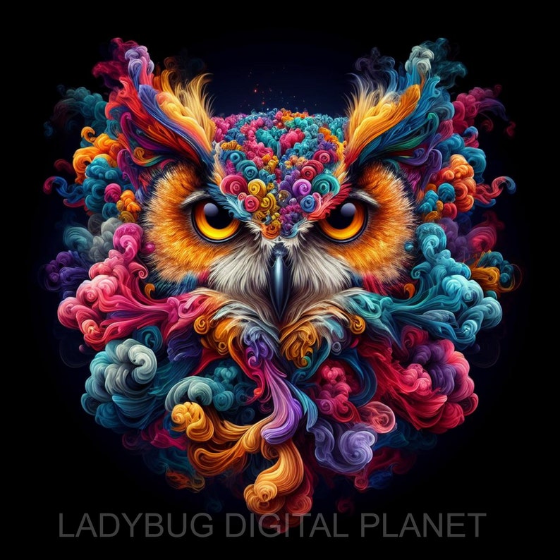 Colourful Owl Abstract Digital Art, Beautiful Owl Print Art, Owl Wall ...