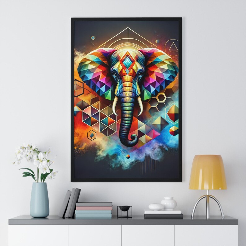 Colorful Geometric Elephant Art Print – Modern Abstract Digital Design ...