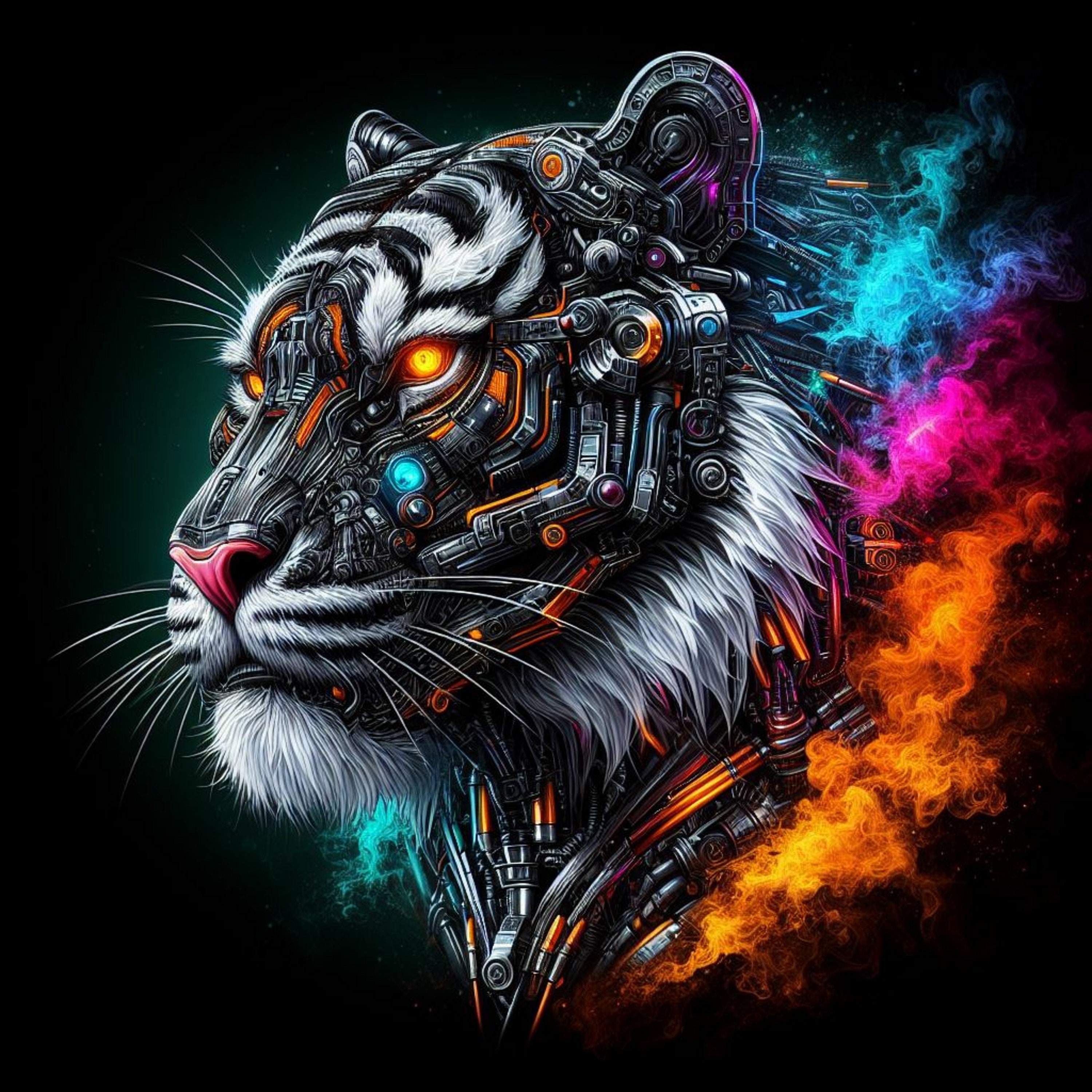 Mechanical Tiger Art, Majestic Tiger Printable Art , Vibrant Tiger ...