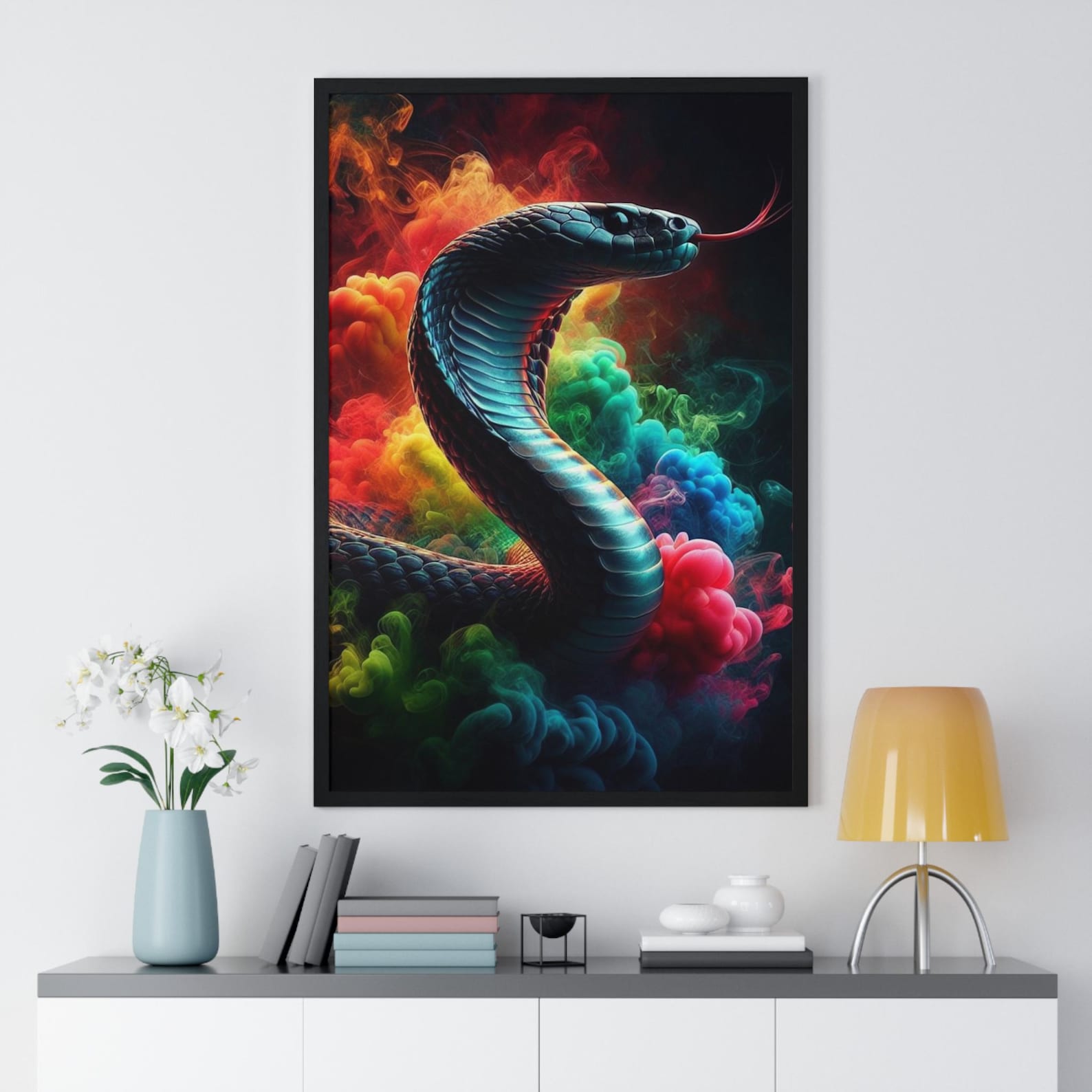 Colourful Cobra Digital Printable Art, Smoky Snake Art, Abstract Animal ...