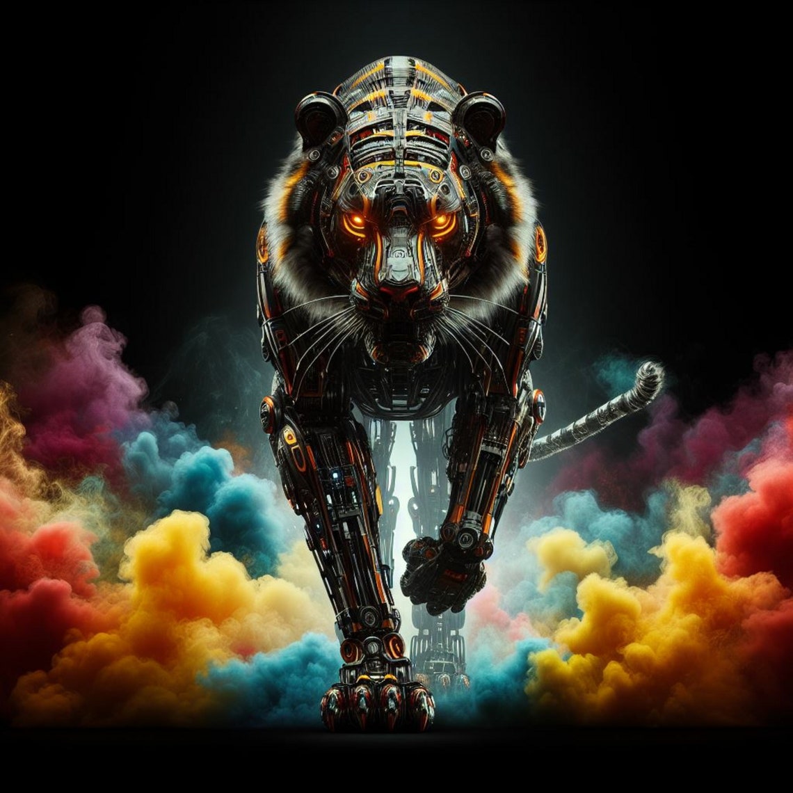 Mechanical Tiger Art, Majestic Tiger Printable Art , Vibrant Tiger ...