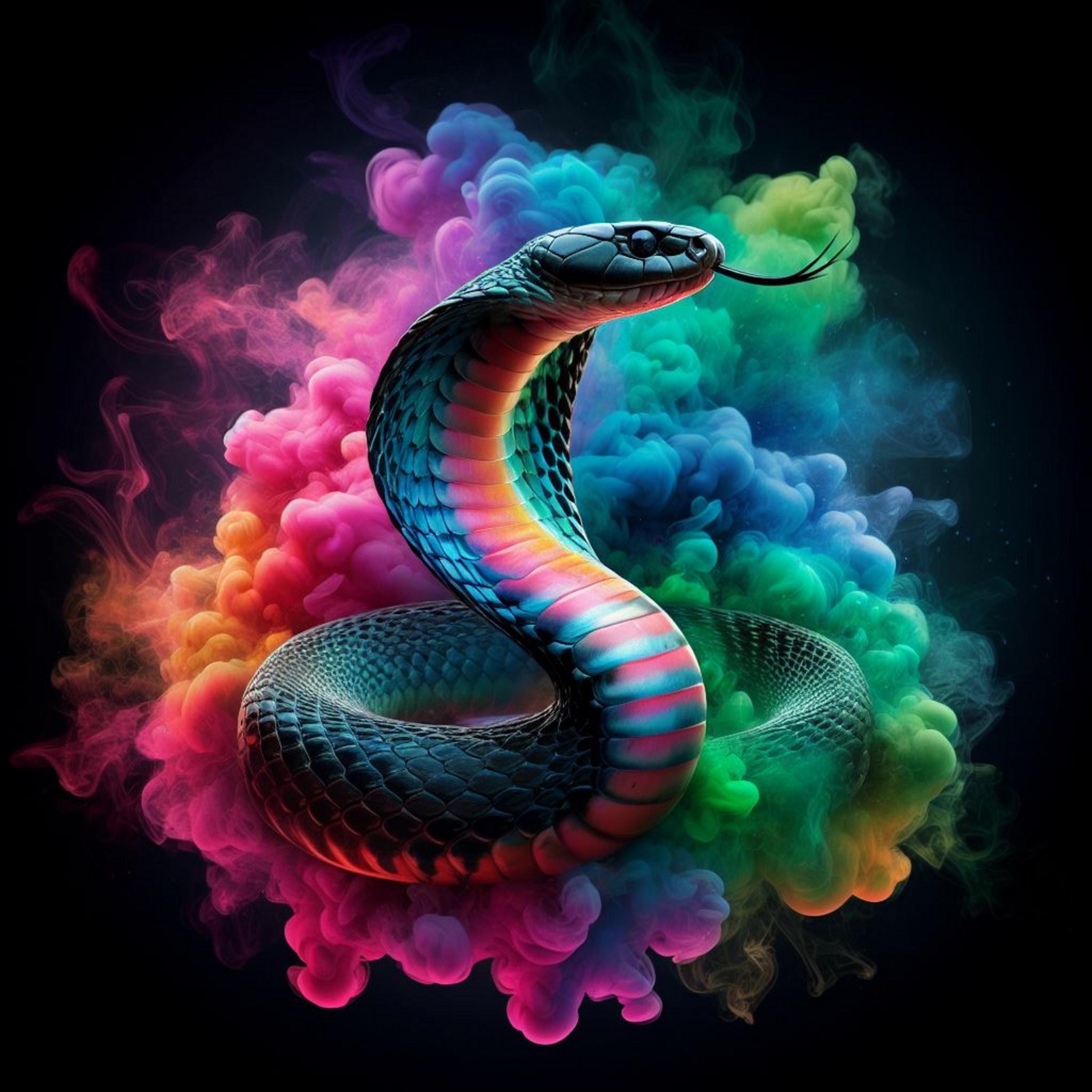 Colourful Cobra Digital Printable Art, Smoky Snake Art, Abstract Animal ...