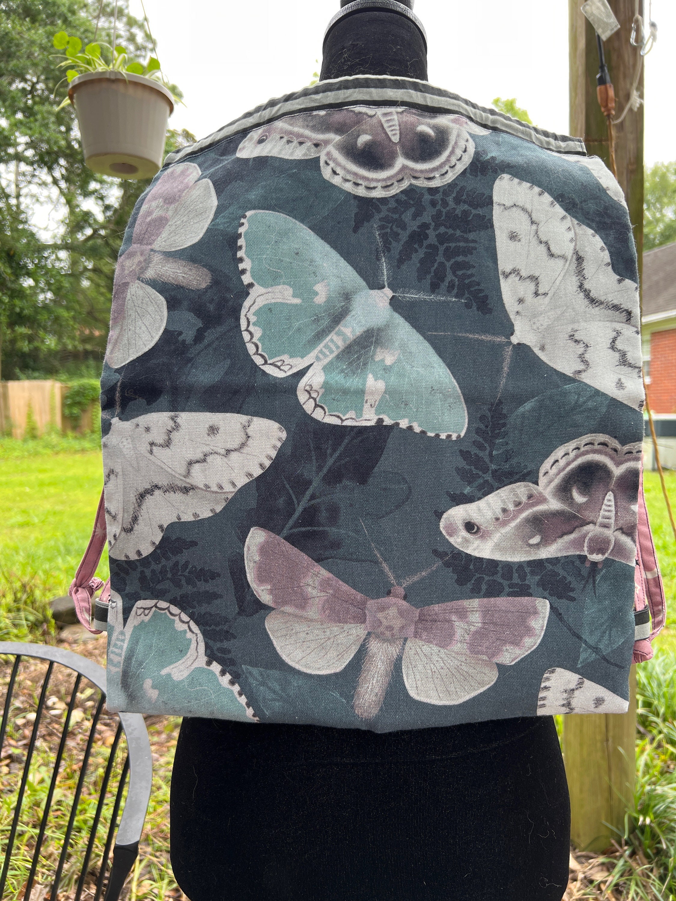 Colorful Moths on Dark Blue Background Fabric . A String Backpack ...