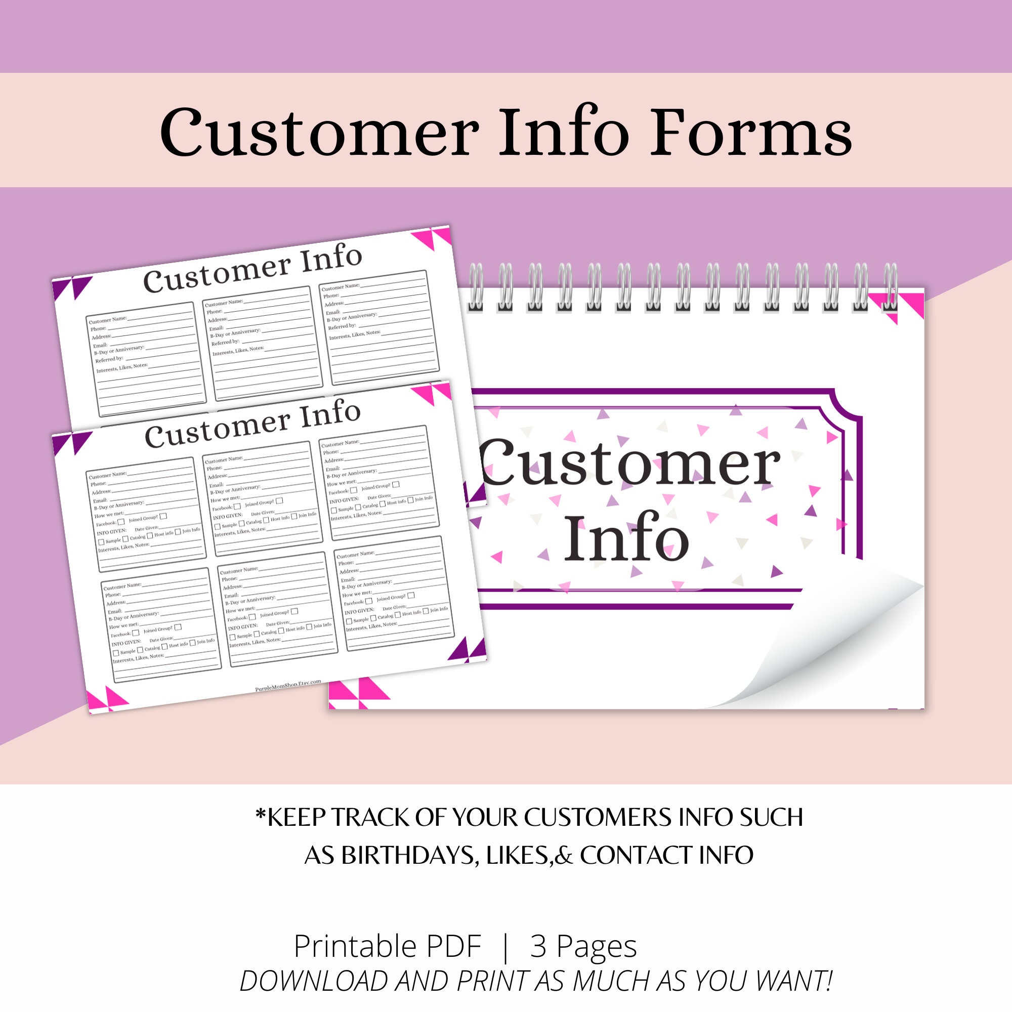 Customer Info Tracker | Printable for Direct Sales Consultants | Client ...
