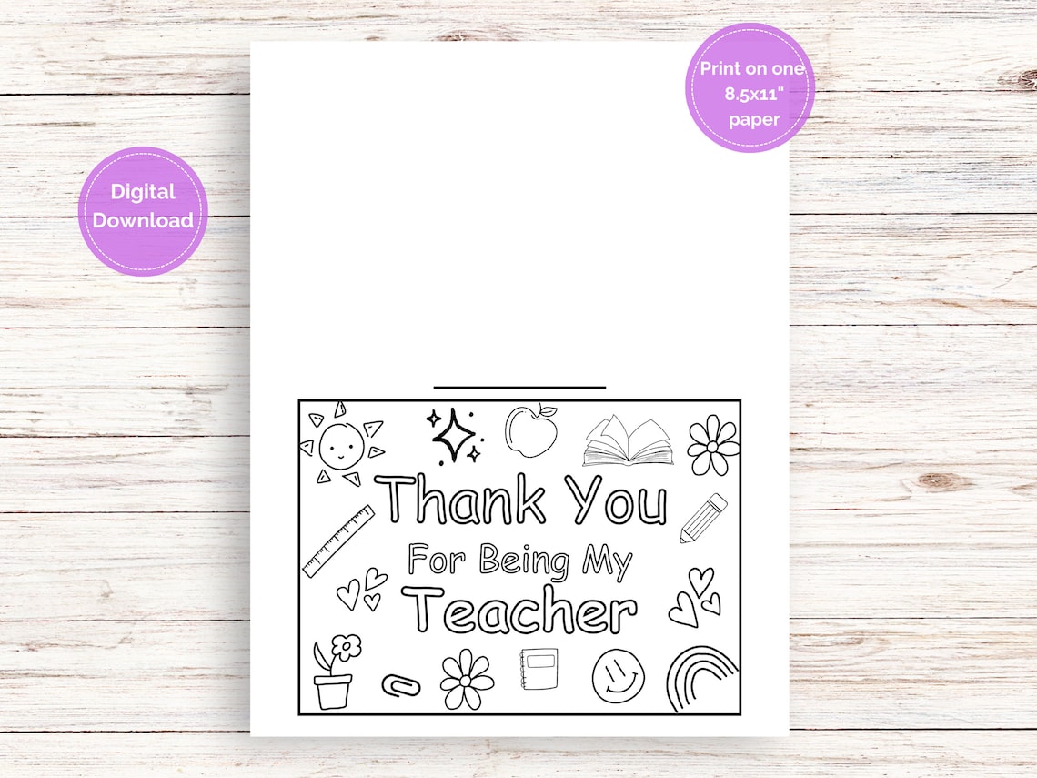 Colorable Teacher Thank You Card Printable, Teacher Appreciation Gift ...