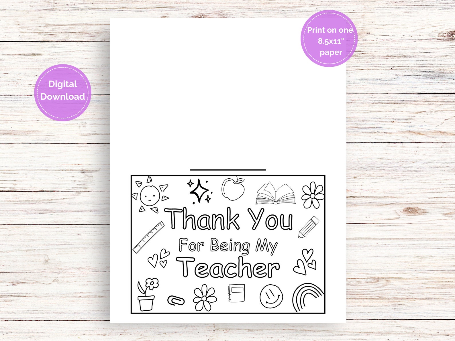 Colorable Teacher Thank You Card Printable, Teacher Appreciation Gift ...