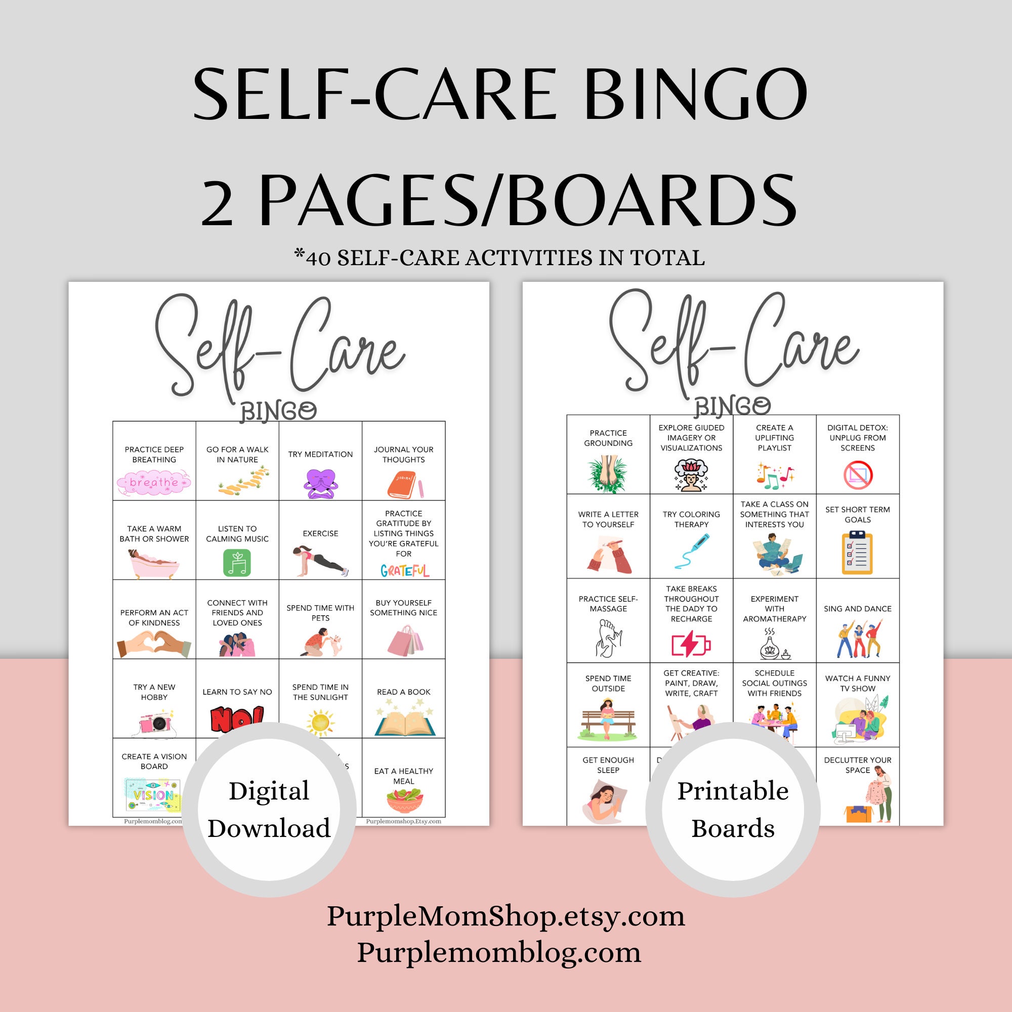 Self Care Bingo, 40 Self Care Activities, Self-love Challenge, Wellness ...