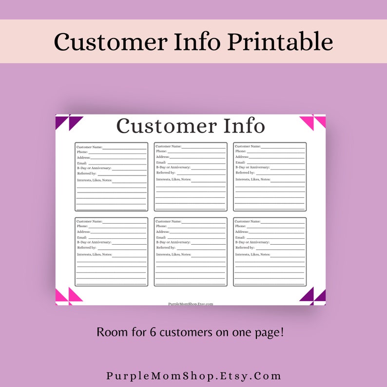 Customer Info Tracker | Printable for Direct Sales Consultants | Client ...