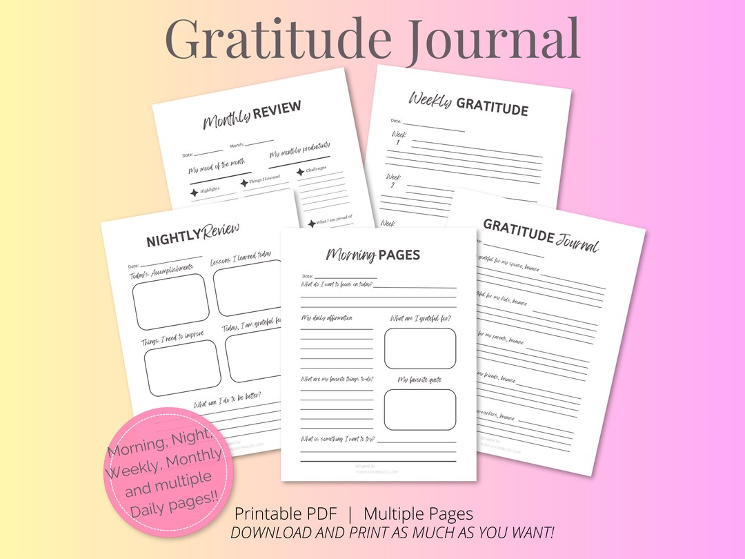 Gratitude Journal Printable Bundle/ Black and White/ Gratitude Journal ...
