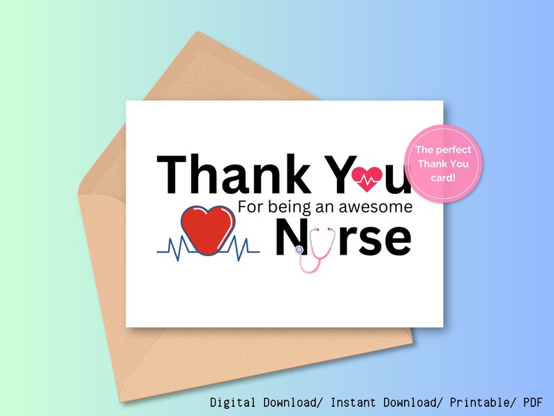 Thank You for Being an Awesome Nurse, Printable Thank You Card, Instant ...