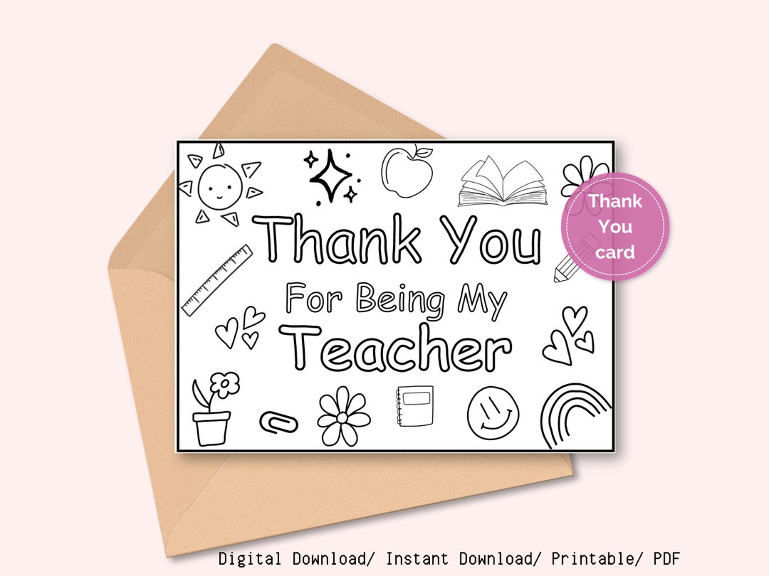 Colorable Teacher Thank You Card Printable, Teacher Appreciation Gift ...