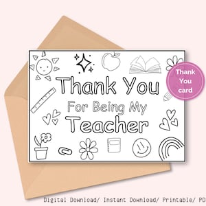 Colorable Teacher Thank You Card Printable, Teacher Appreciation Gift ...