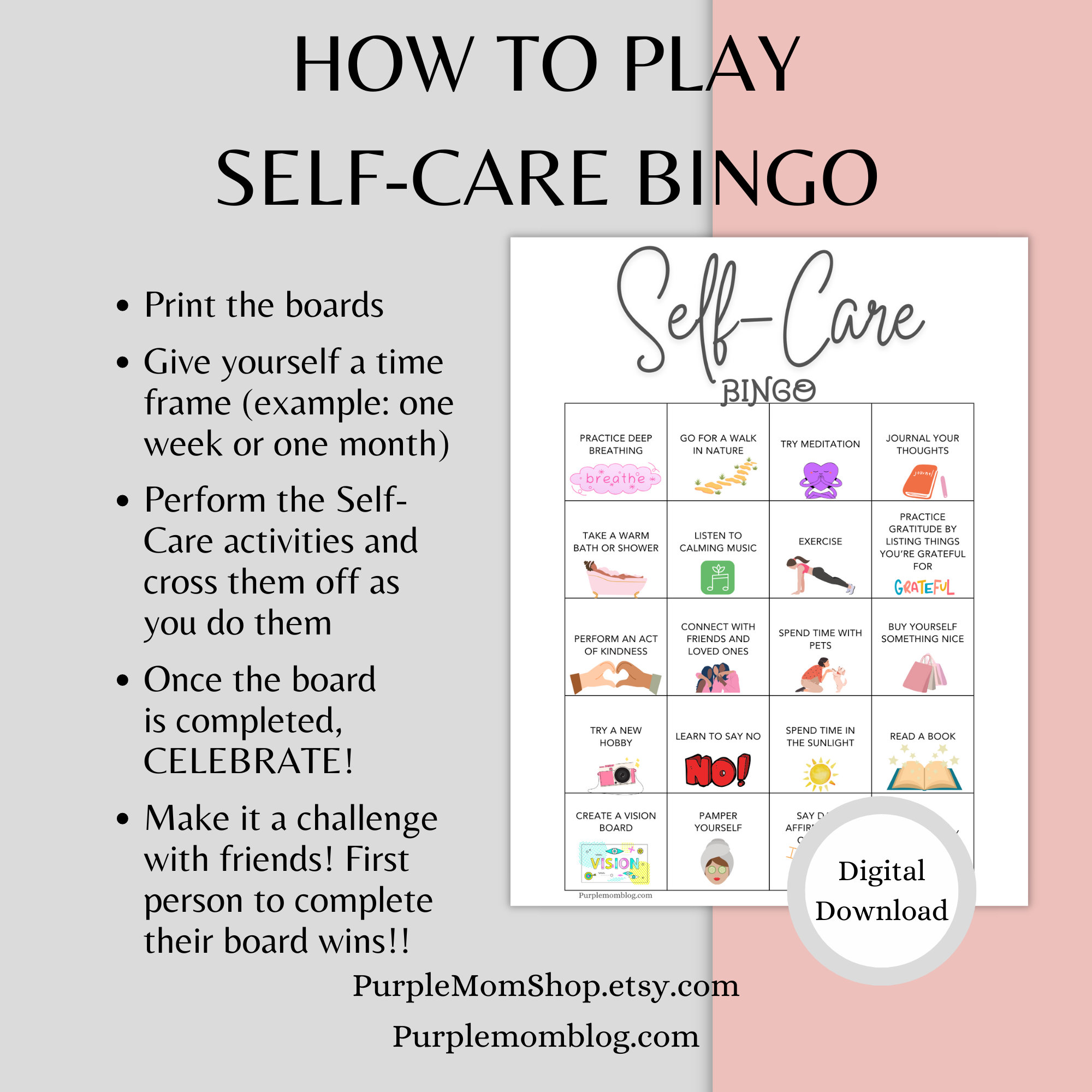 Self Care Bingo, 40 Self Care Activities, Self-love Challenge, Wellness ...