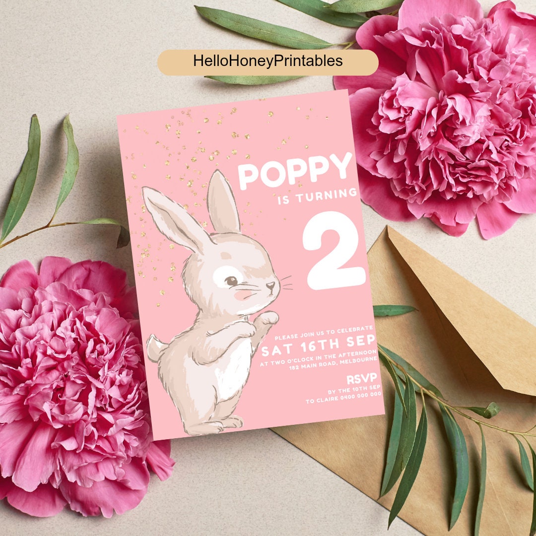 Bunny Birthday Invitation Template Editable Bunnies Birthday Party ...