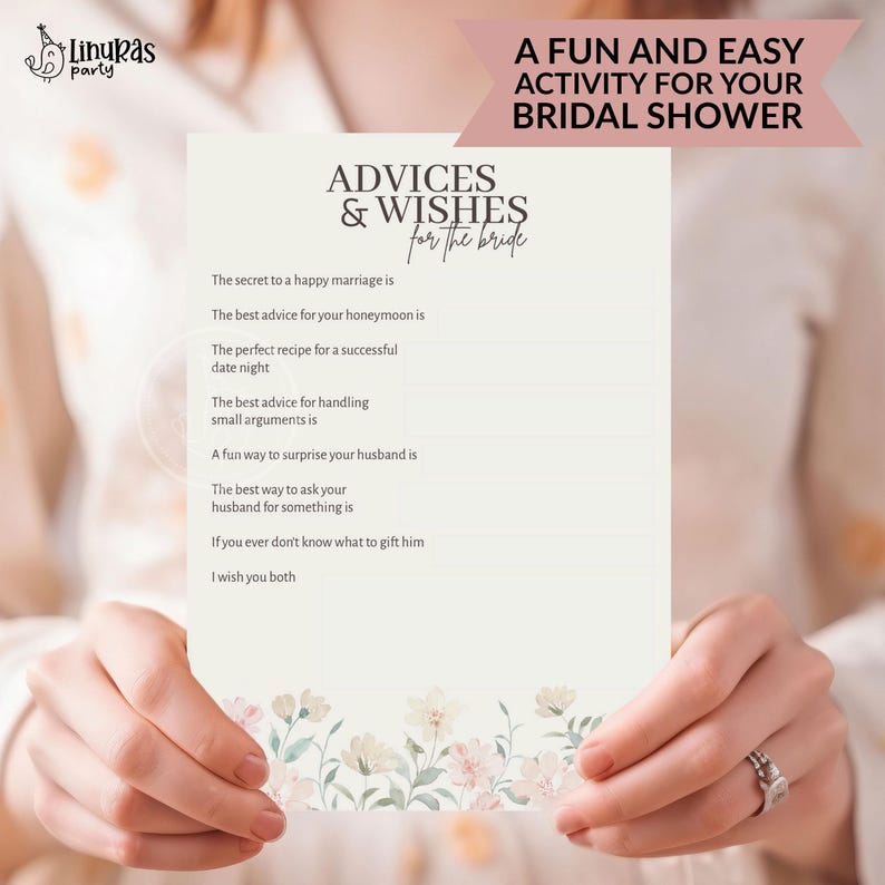 Bridal Shower Advice and Wishes Card Bridal Shower Game Printable Digital File for Bride Wedding ...