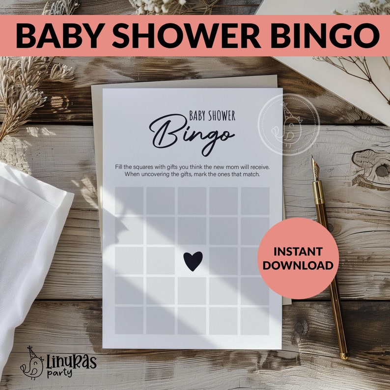 Bingo Baby Shower Game Bingo Card Printable Shower Activity Baby Shower ...