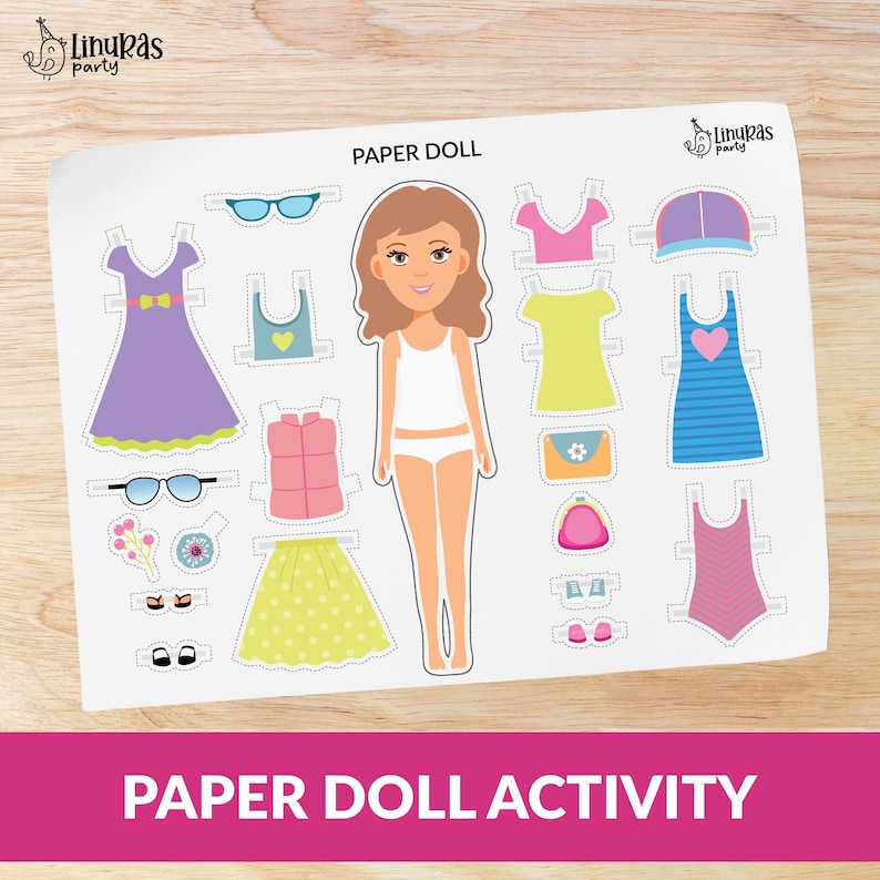 Paper Doll Activity Printable for Kids Cut and Play Birthday Party Game ...