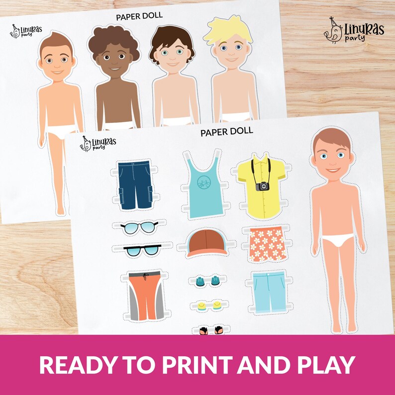 Paper Doll Activity Printable for Kids Cut and Play Birthday Party Game ...