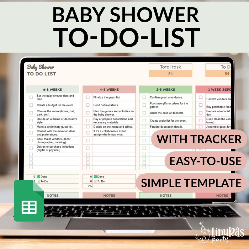 Baby Shower Checklist Template Google Sheets Editable to Do List Event ...