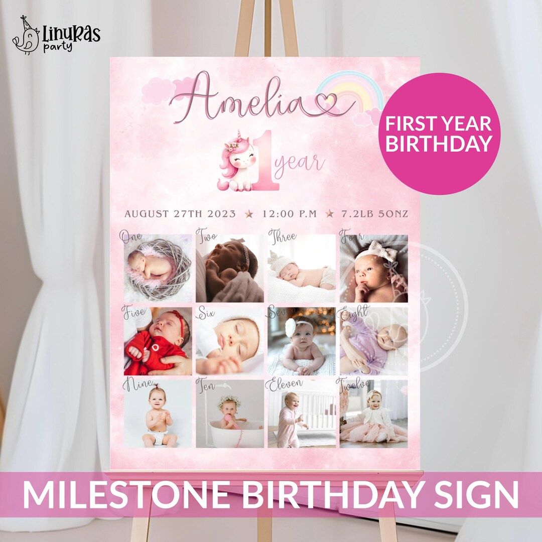 First Year Birthday Sign Personalized Milestone Baby Photo Frame ...