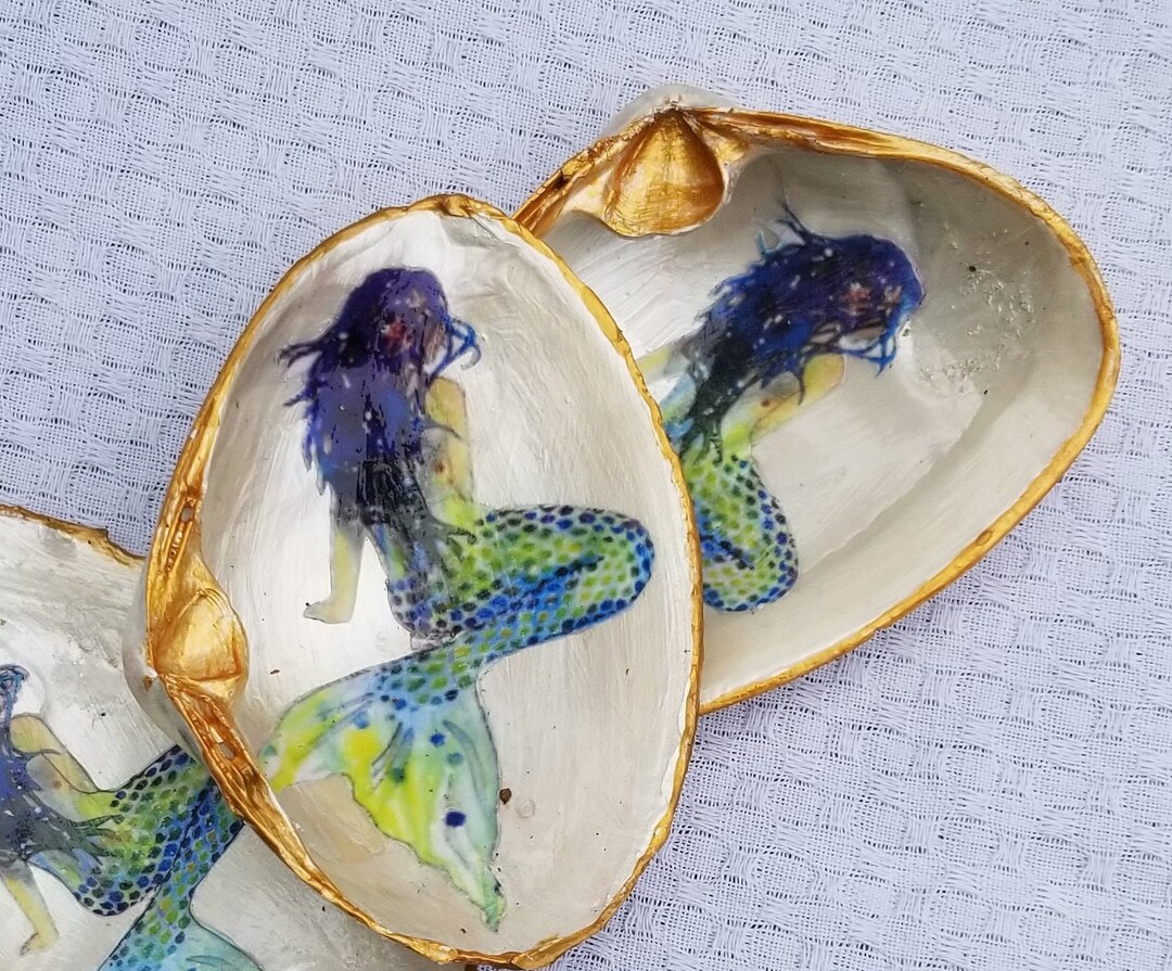 Clam Shell Trinket Dish, Decoupage Seashells, Oyster Shells, Jewelry ...