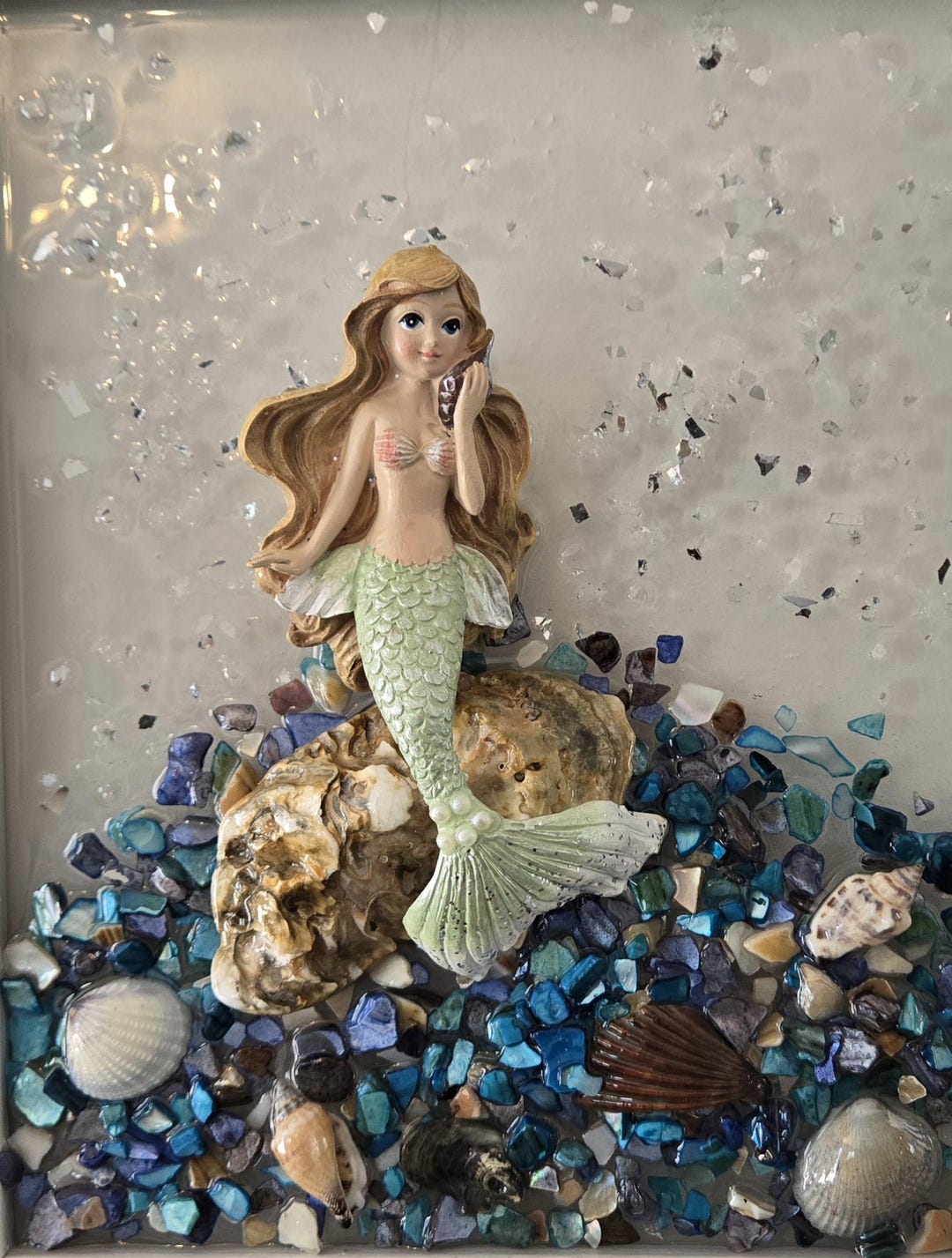 Mermaid Chatting on Her Shell Phone – Whimsical 8x10 Resin Ocean Wall ...