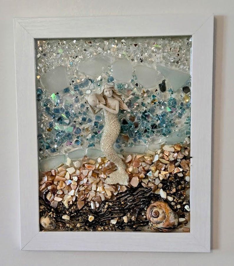 Mermaid Art, Resin Coastal Wall Hanging, Sea Glass, Beach Wall Art ...