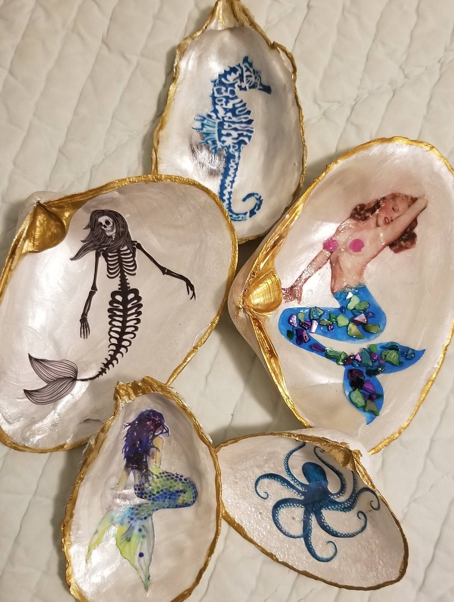 Clam Shell Trinket Dish, Decoupage Seashells, Oyster Shell, Jewelry ...