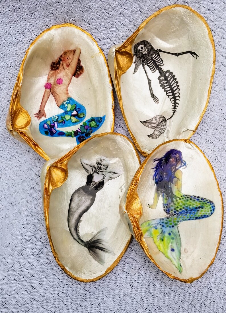 Clam Shell Trinket Dish, Decoupage Seashells, Oyster Shell, Jewelry ...